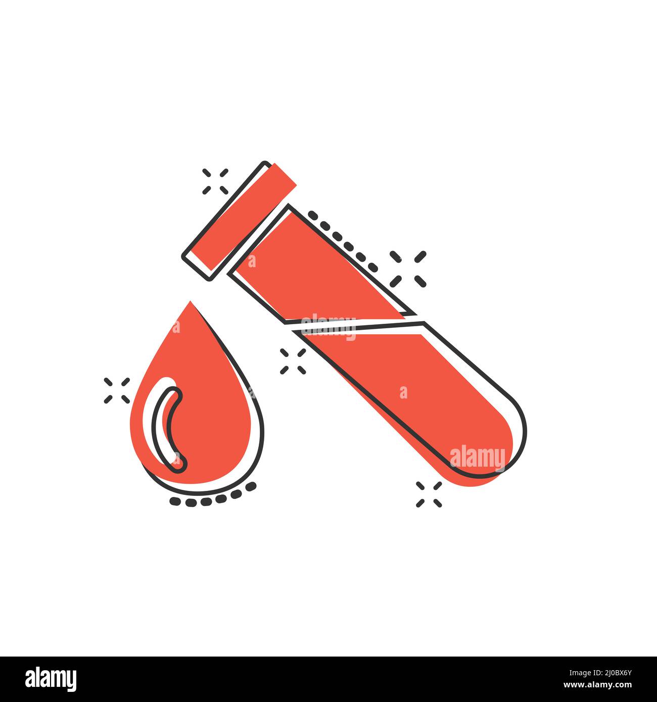 Blood in test tube icon in comic style. Laboratory flask cartoon vector ...