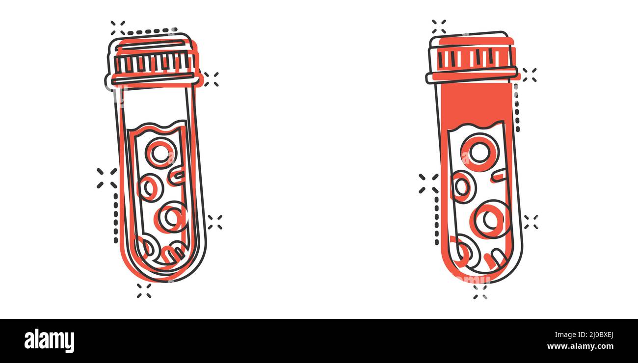 Blood test tube icon in comic style. Hematology cartoon vector ...