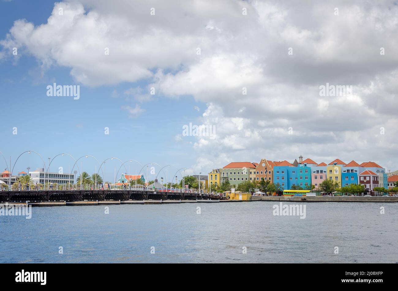 Willemstad, Curacao Handelskade with colorful facades and Queen Emma ...