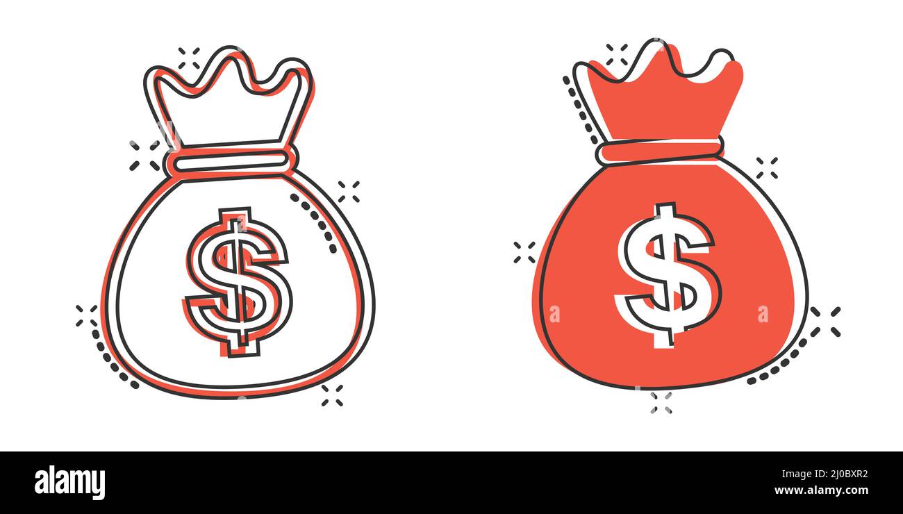 Money bag icon in comic style. Moneybag cartoon vector illustration on ...