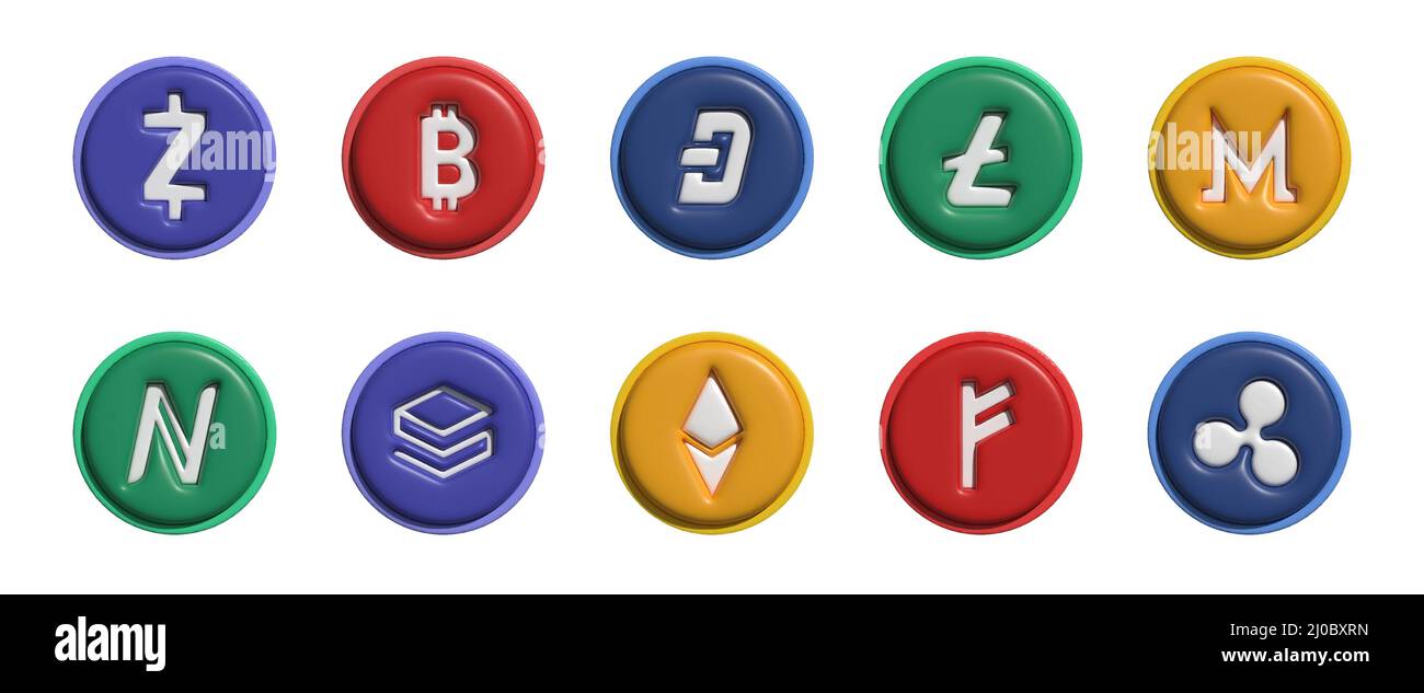 Crypto currency logo set. 3d vector. Crypto currency 3d icon. Dash logo ...