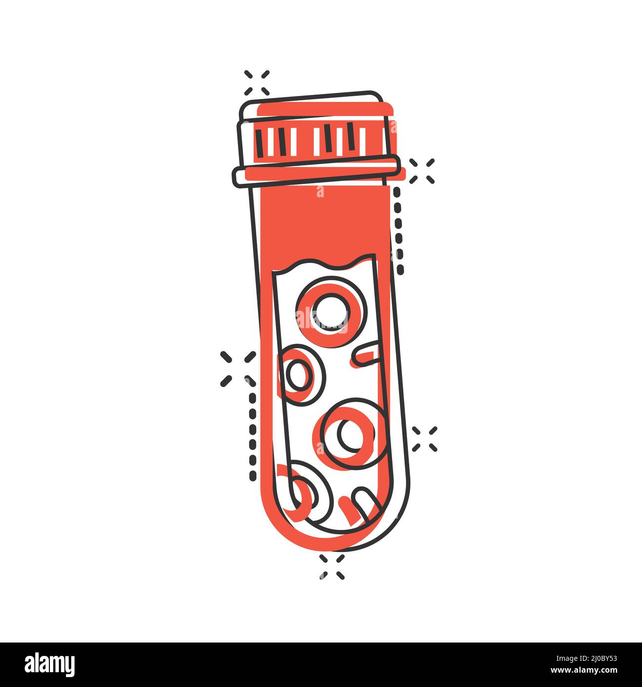 Blood test tube icon in comic style. Hematology cartoon vector ...