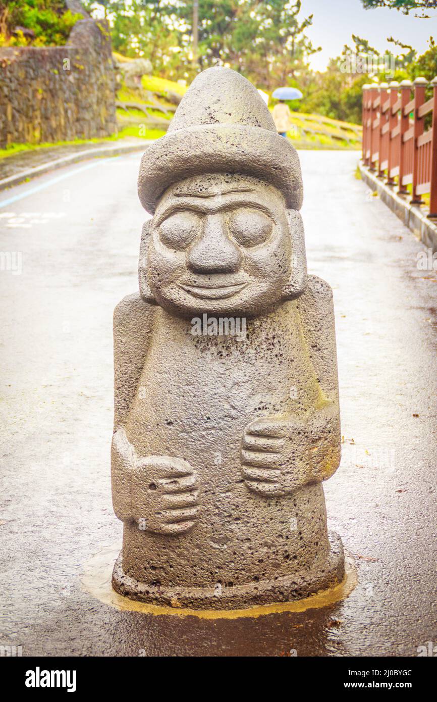 View of stone idol (Dolharubang, the grandfather stones) nearby ...