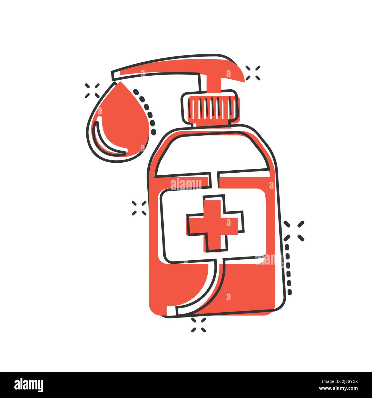 Hand sanitizer icon in comic style. Antiseptic bottle cartoon vector ...