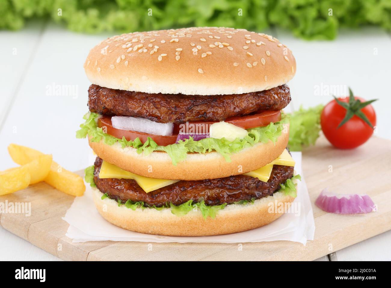 Doubleburger Double Burger Hamburger Onion Meat Cheese Tomato Lettuce ...