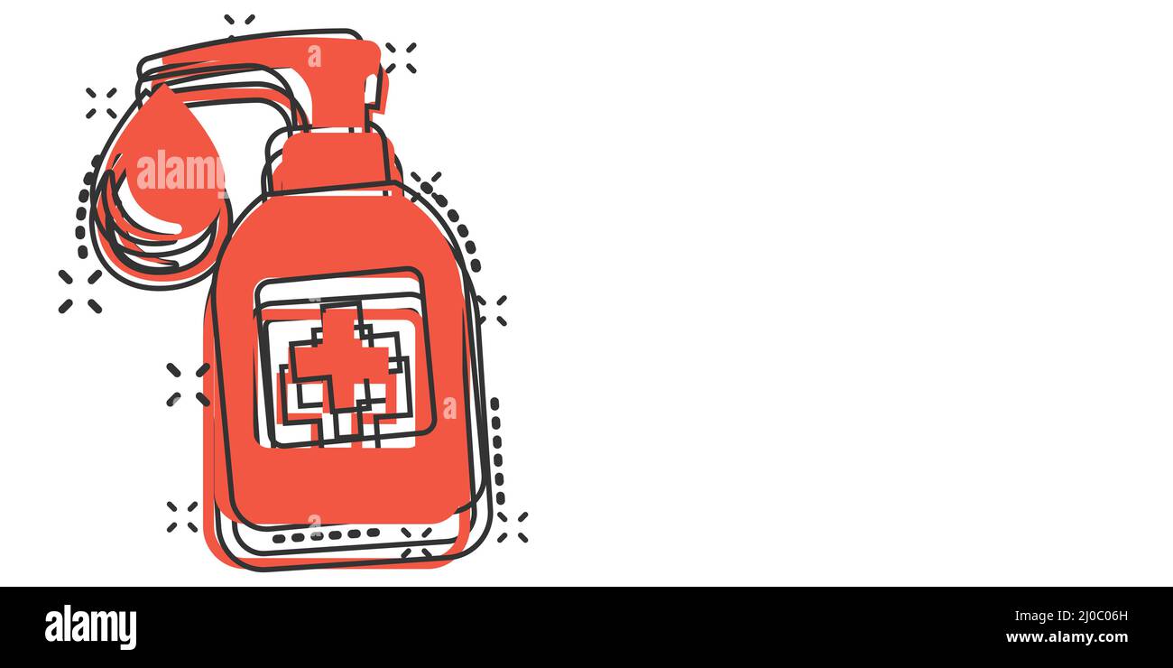 Hand sanitizer icon in comic style. Antiseptic bottle cartoon vector ...