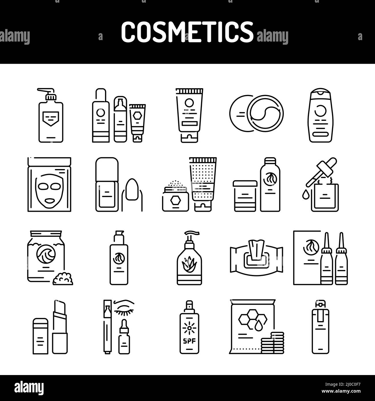 Cosmetics line icons set. Isolated vector element. Outline pictograms for web page, mobile app ...