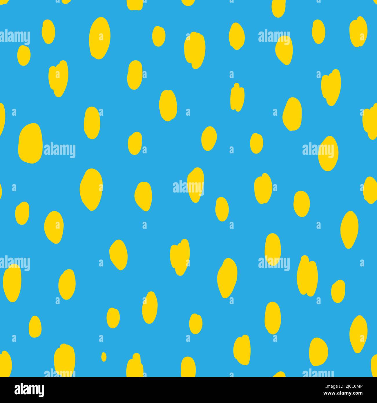 Doodle blue and yellow seamless polka dot pattern. Hand drawn vector ...