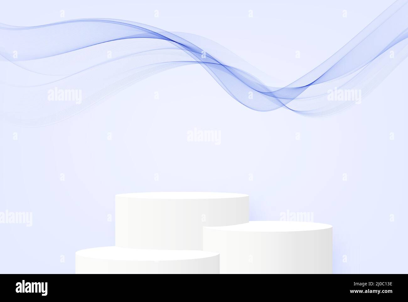 White vector podium on a blue background with a blue transparent ...