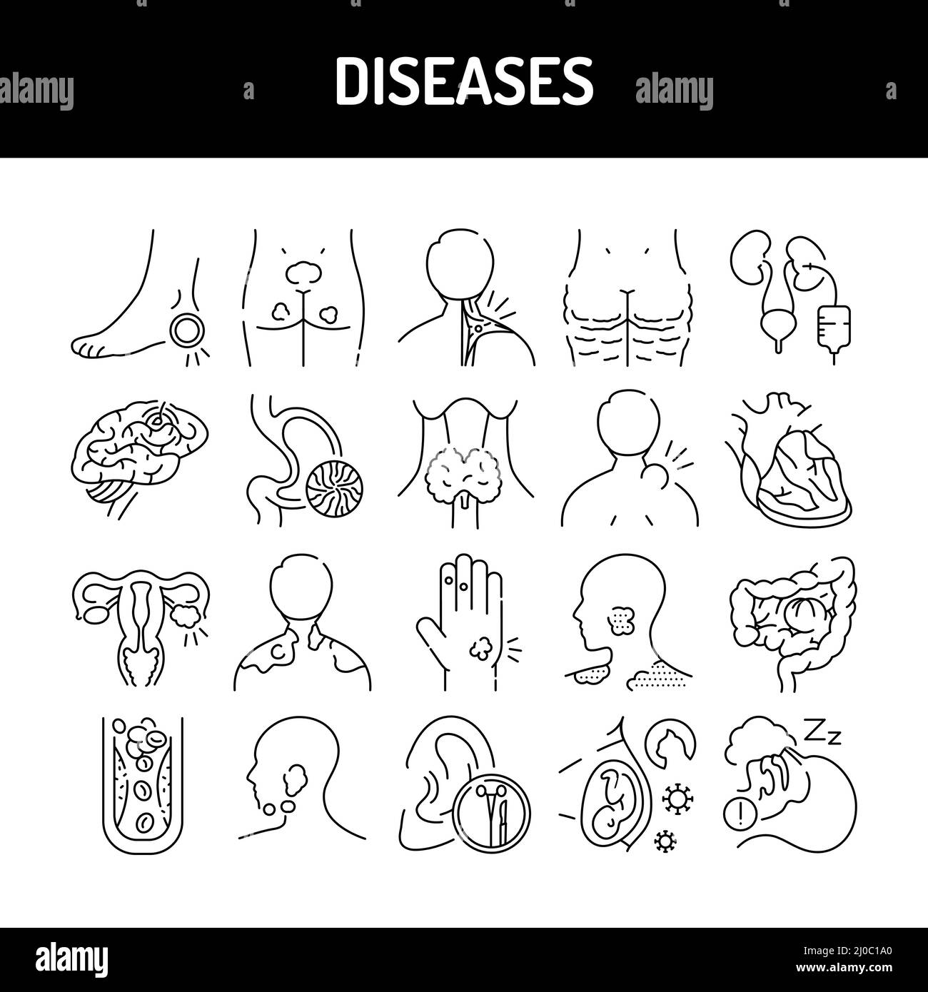 Diseases color line icons set. Pictograms for web page Stock Vector ...