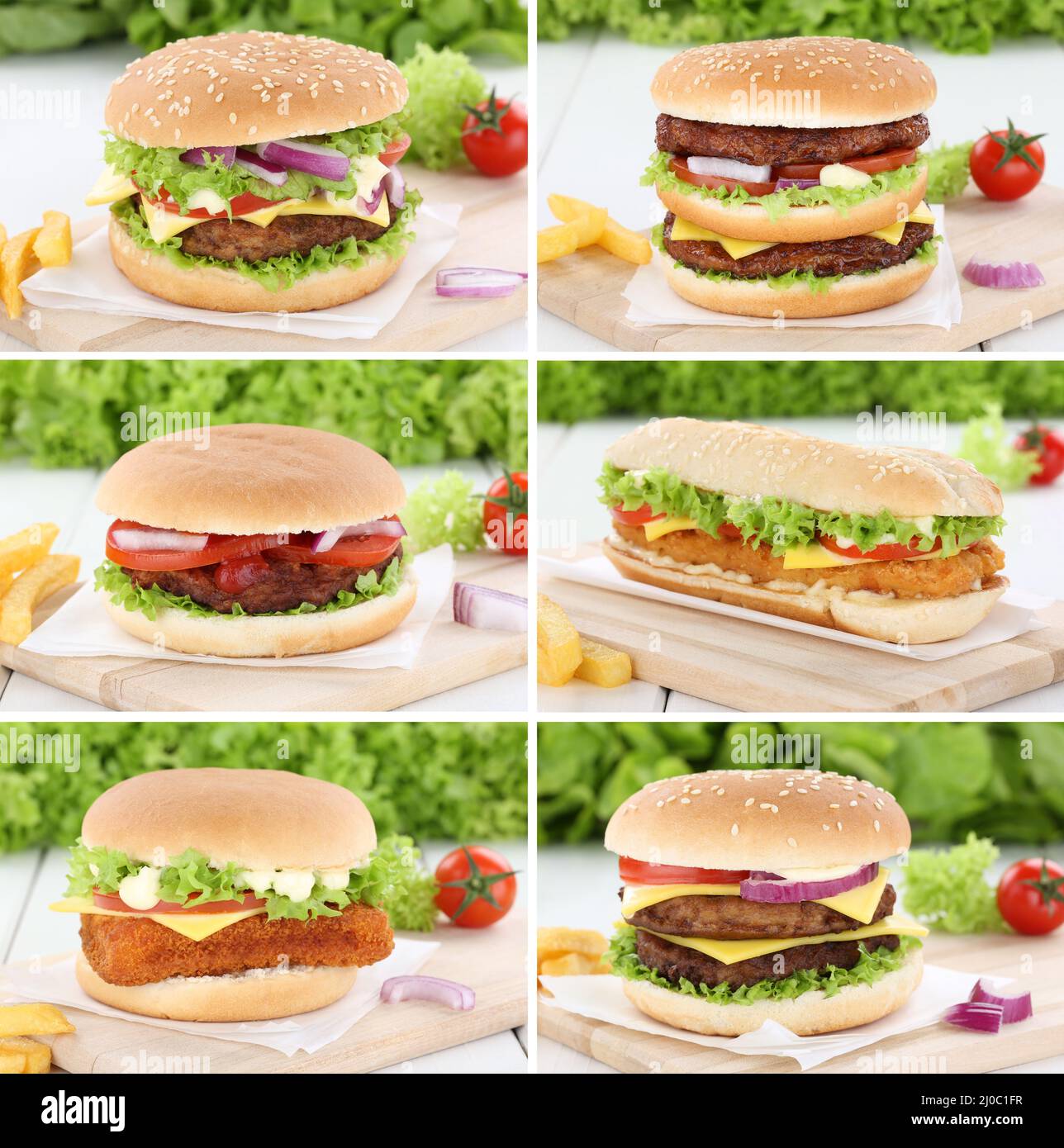 Hamburger Collection Collage Cheeseburger Onion Meat Tomato Salad Stock ...