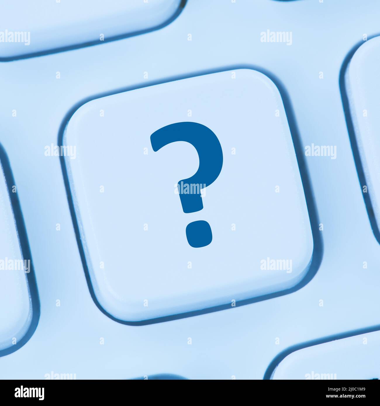 Computer keyboard question mark help icon blue web Stock Photo - Alamy