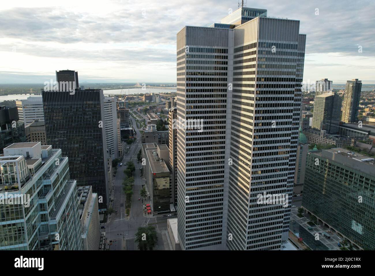 Aerial shot of cityscape Quebec with tall modern buildings in daylight ...
