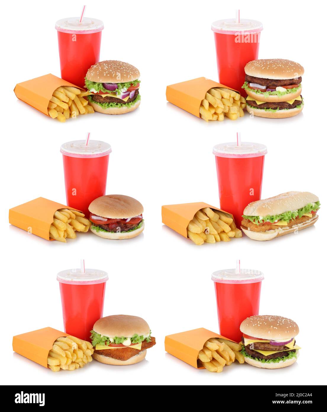 Hamburger collection collage cheeseburger menu with fries drink ...
