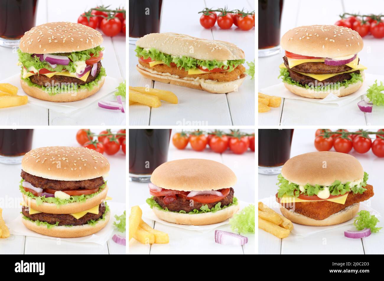 Hamburger Collection Collage Cheeseburger Burger Cola Drink Stock Photo ...