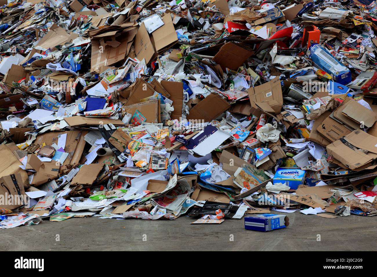 Altpapier und Karton auf Halde zum Recycling / Waste paper and ...