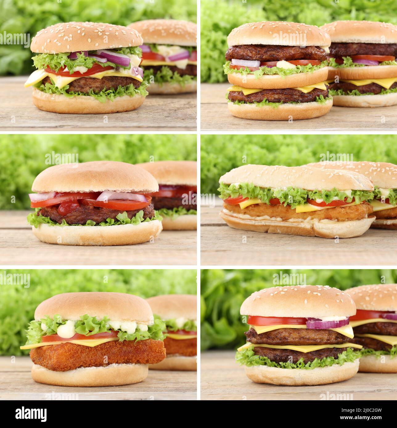 Hamburger collection collage cheeseburger fresh burger cheese tomatoes ...