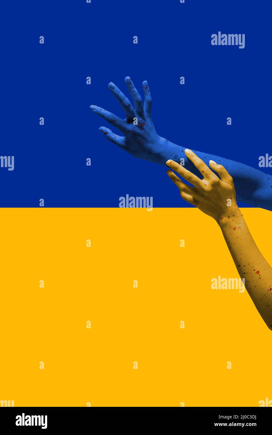 Painted in blue-yellow colors of Ukrainian flag hands gesturing ...