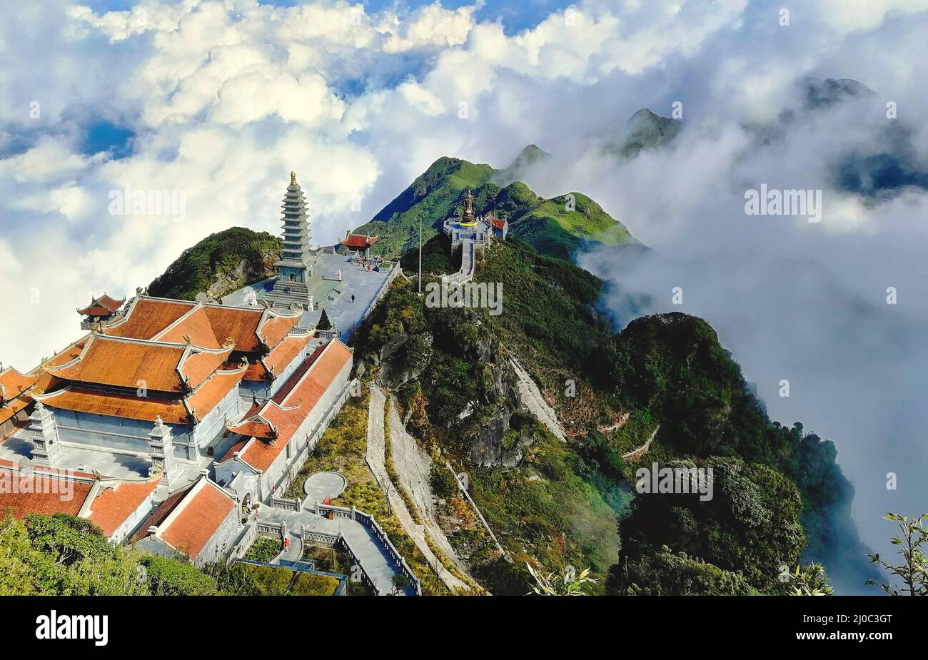 Stunning aerial view of the temples on Fansipan mountain in the Lào Cai ...