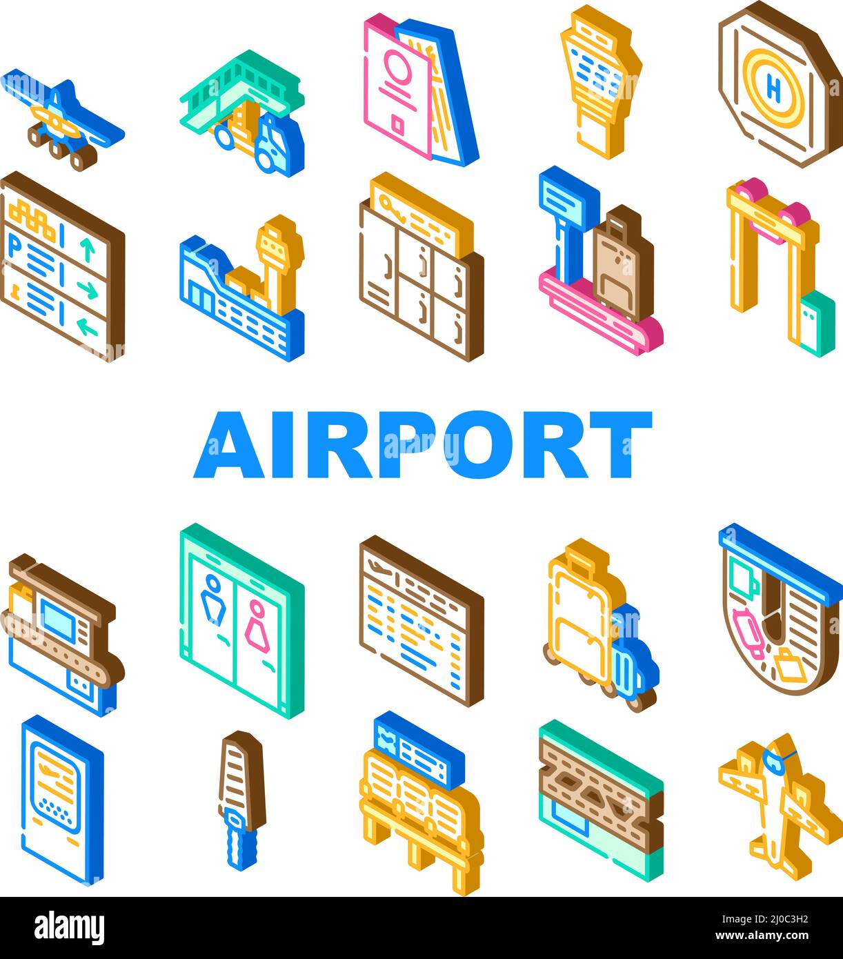 Airport Electronic Equipment Icons Set Vector Stock Vector Image & Art ...