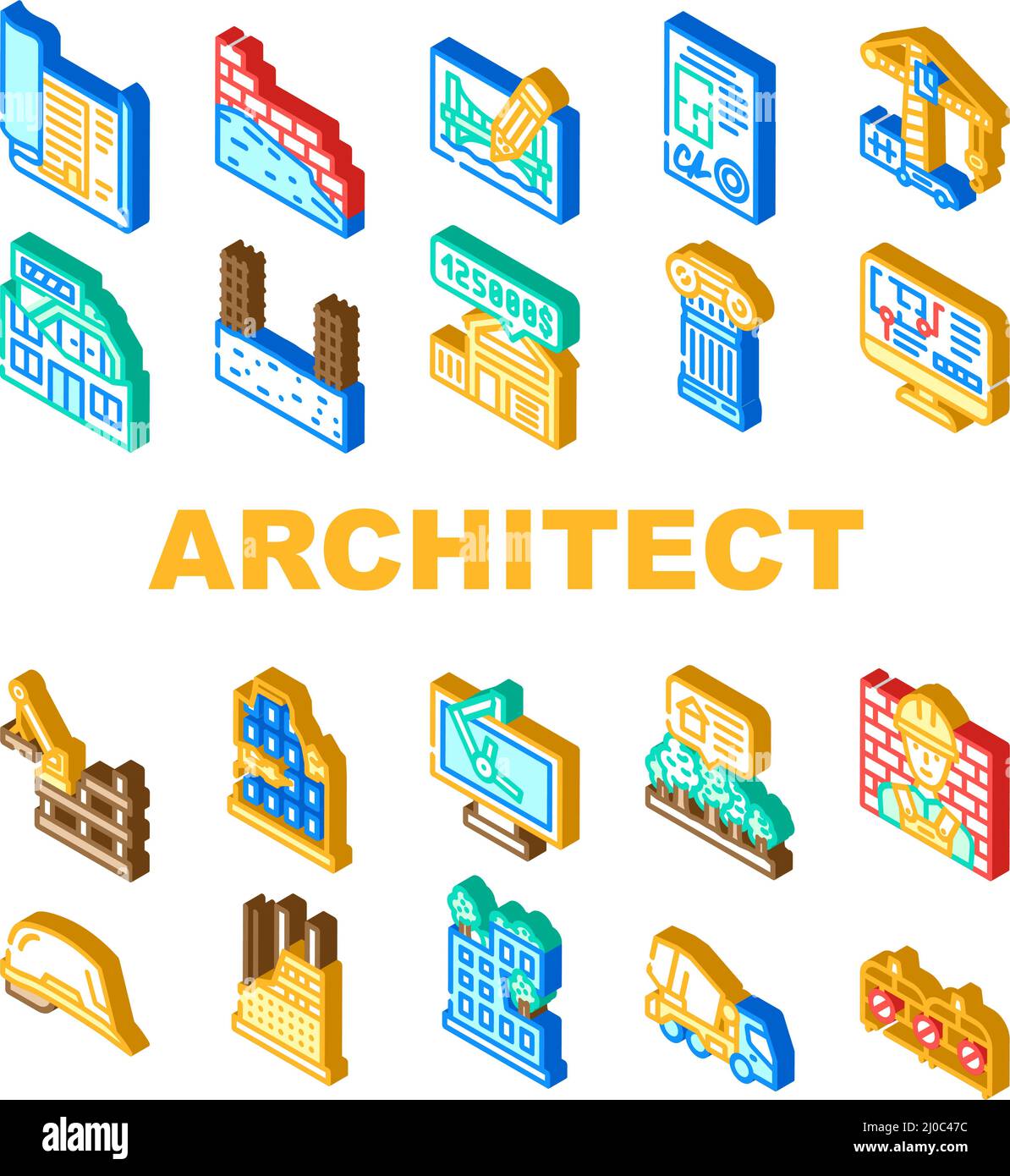 Architect Professional Occupation Icons Set Vector Stock Vector Image ...