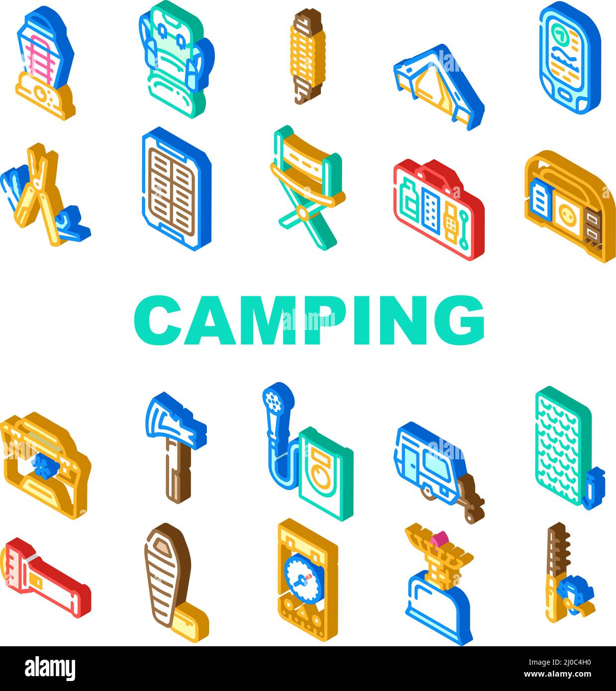 Camping Hiker Tool And Gadget Icons Set Vector Stock Vector Image & Art ...
