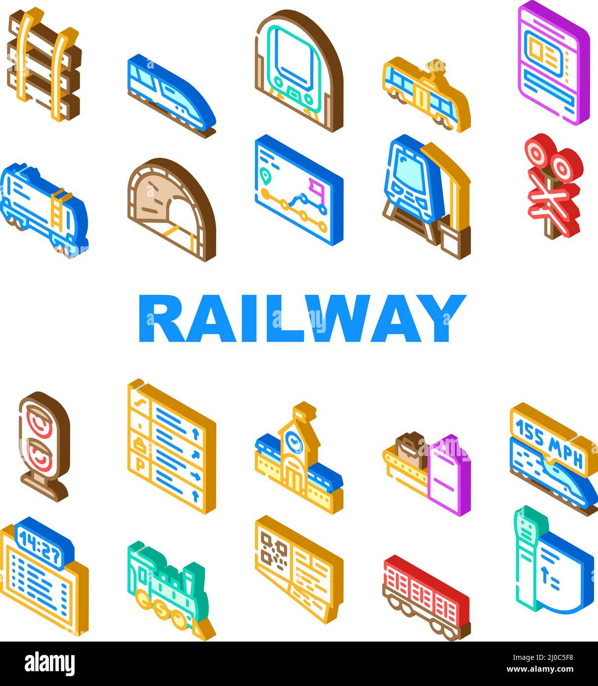 Railway Train Transportation Icons Set Vector Stock Vector Image & Art ...
