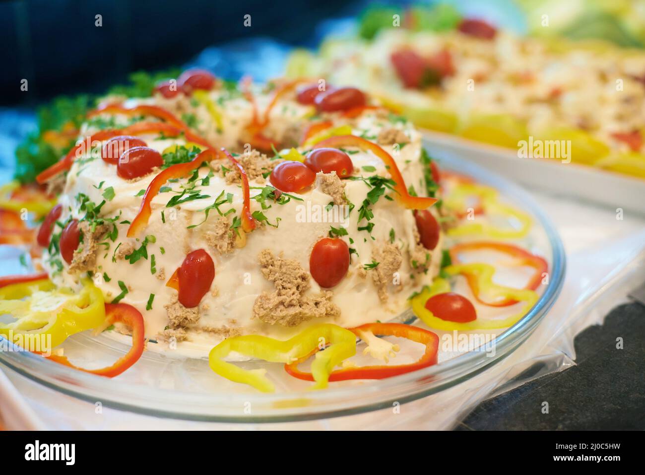 A feast for the senses. A gelatin mold on a buffet table beautifully ...
