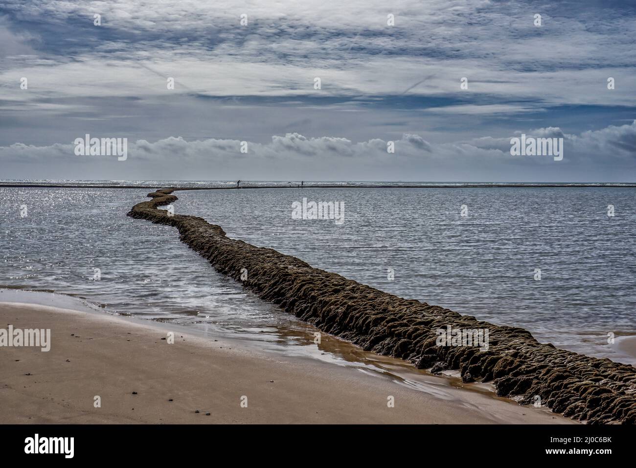 View of beach and seashore in Rota with the famous Las Corrales walls ...
