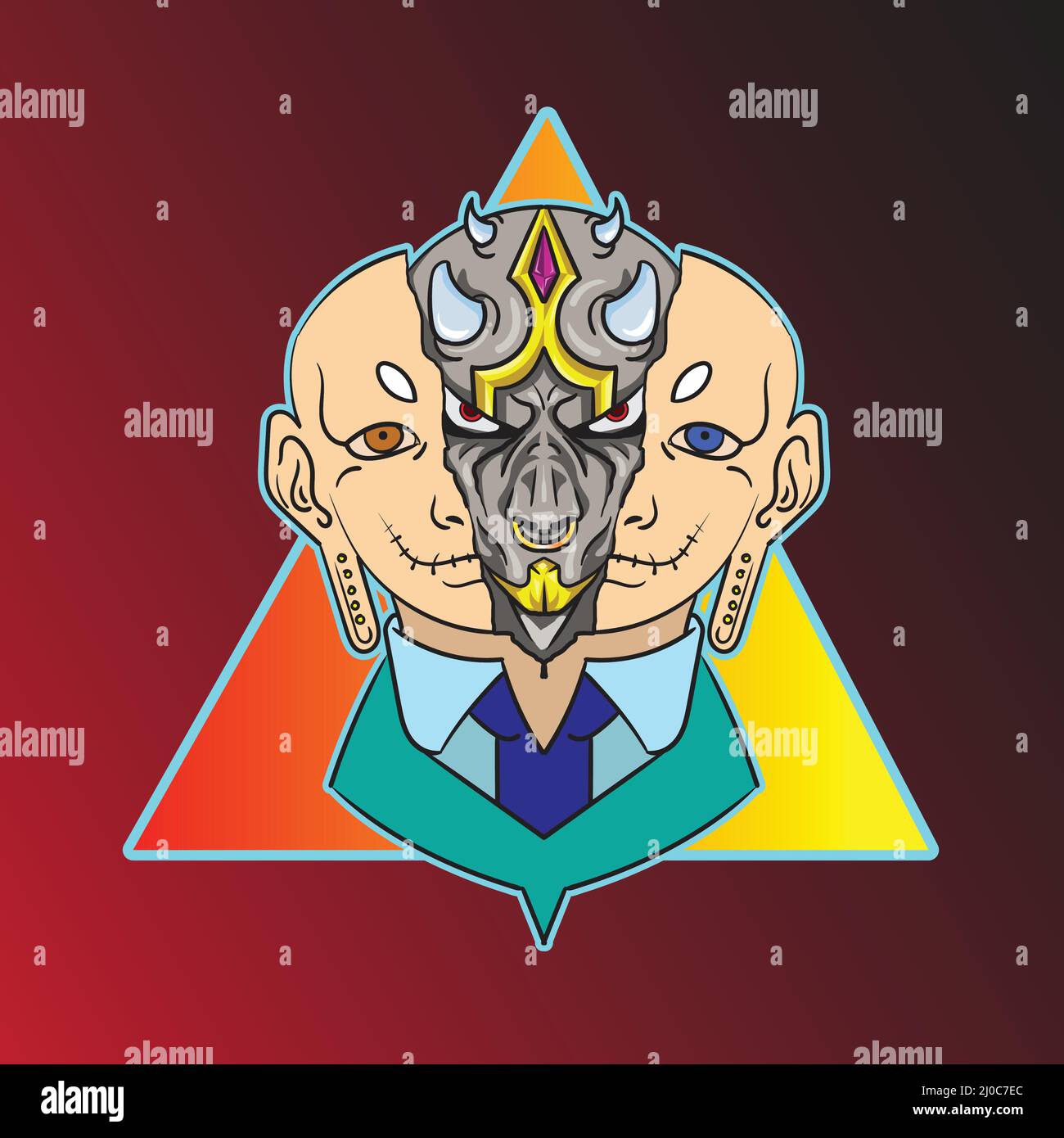 Splitting Face Demon Cartoon Style Mascot E-Sport Logo Vector ...