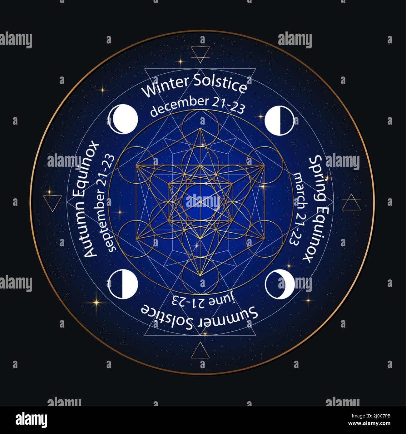 solstice and equinox circle stylized as linear geometrical design with ...
