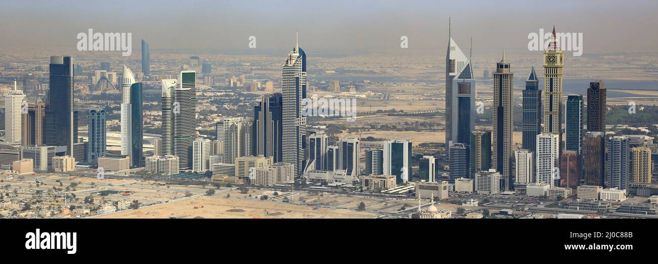 Dubai Emirates Towers Panorama Downtown Aerial View Aerial Photo Stock ...