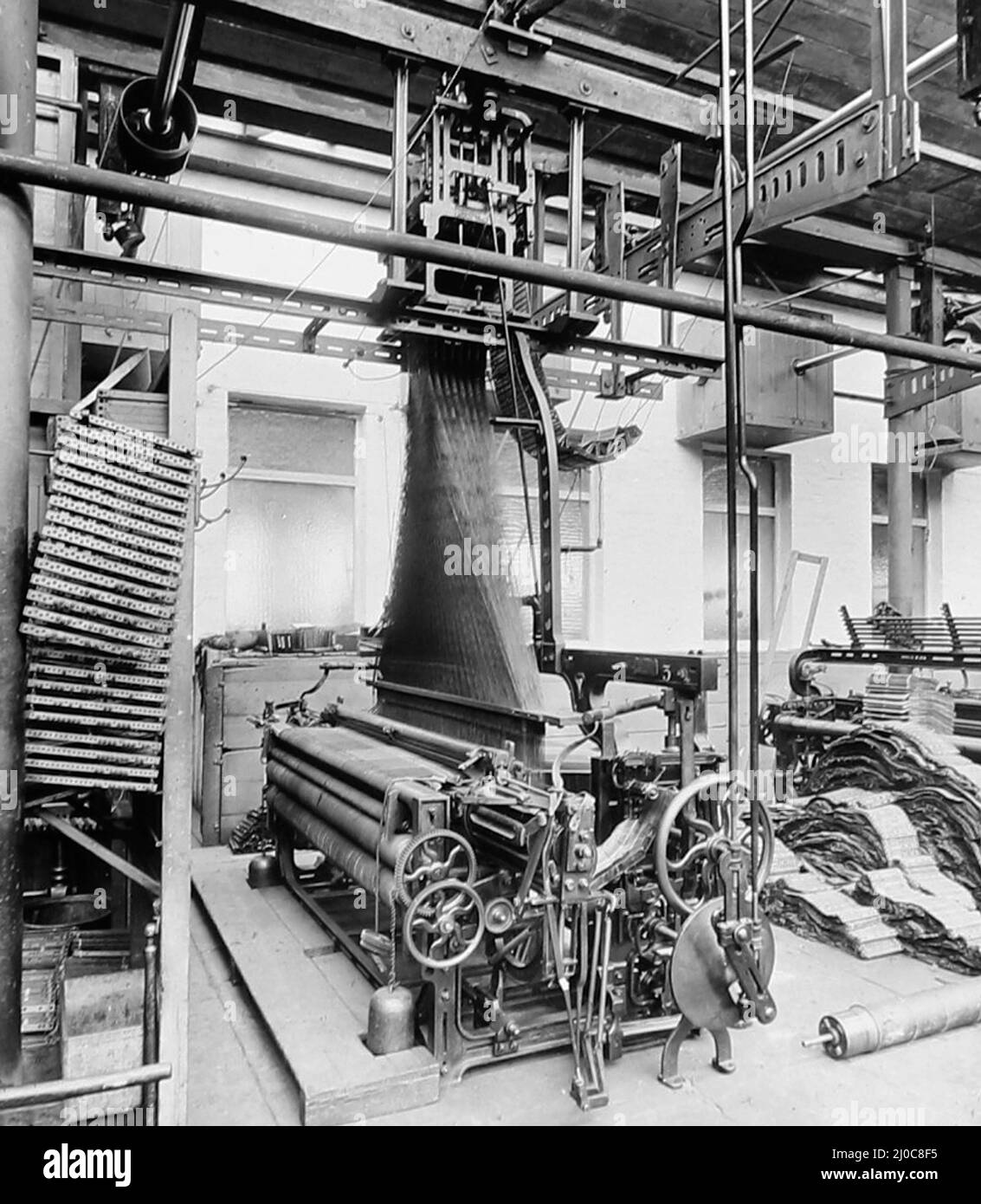 Jacquard loom in a woollen mill in Bradford, Yorkshire, late Victorian ...