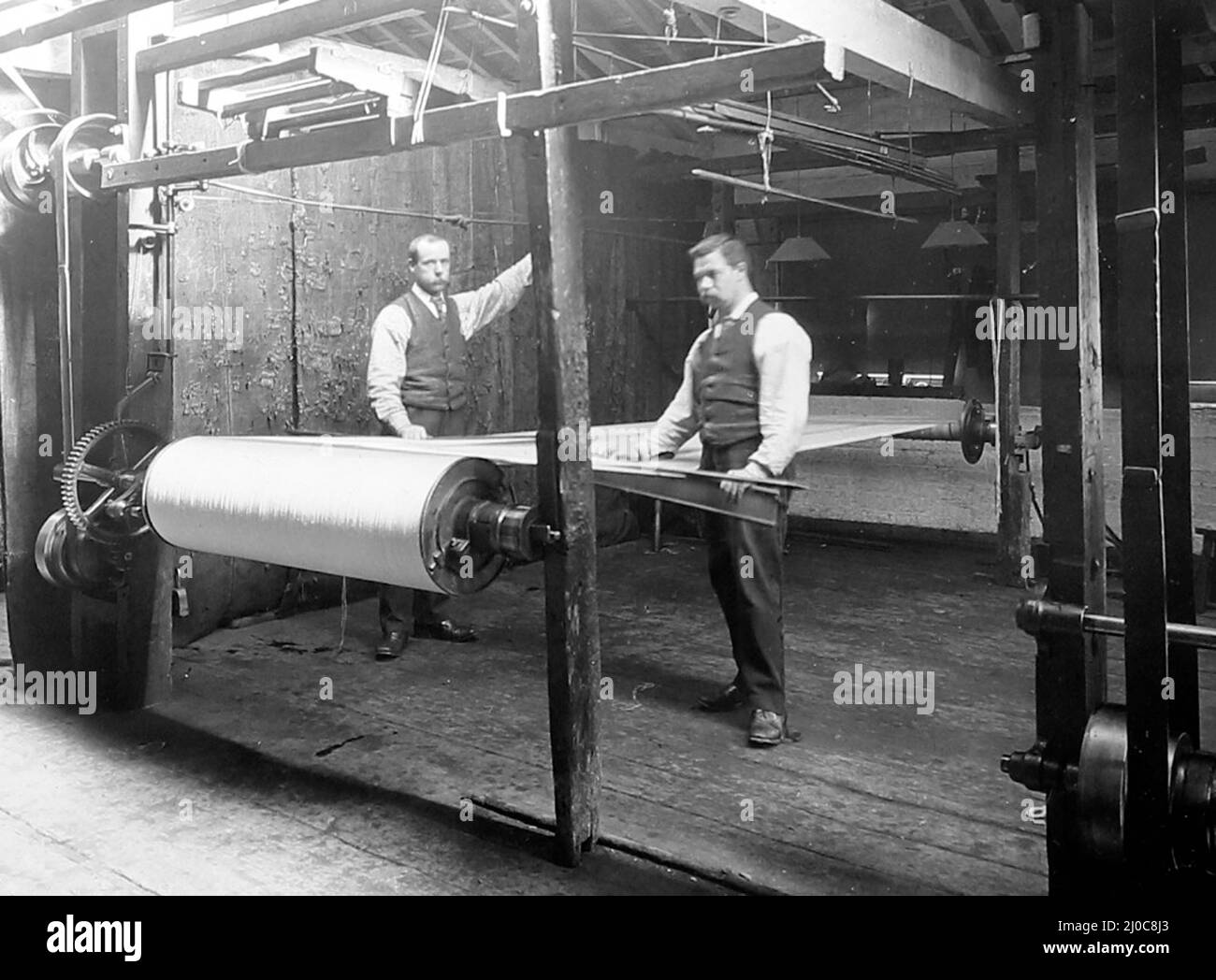 Dressing frame in a woollen mill in Bradford, Yorkshire, late Victorian ...