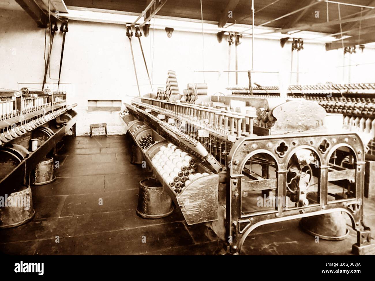 Winding frame in a woollen mill in Bradford, Yorkshire, late Victorian ...