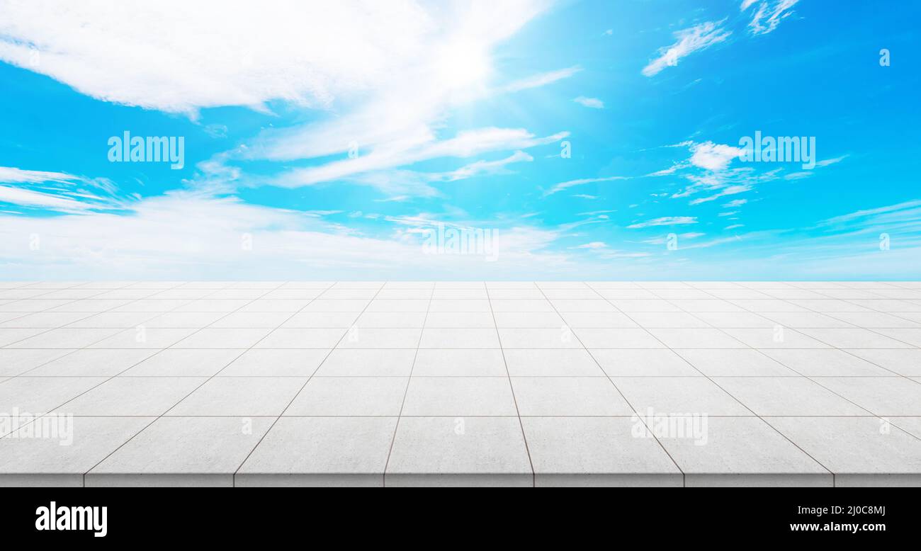 Business concept - Empty concrete floor top with panoramic sky view ...