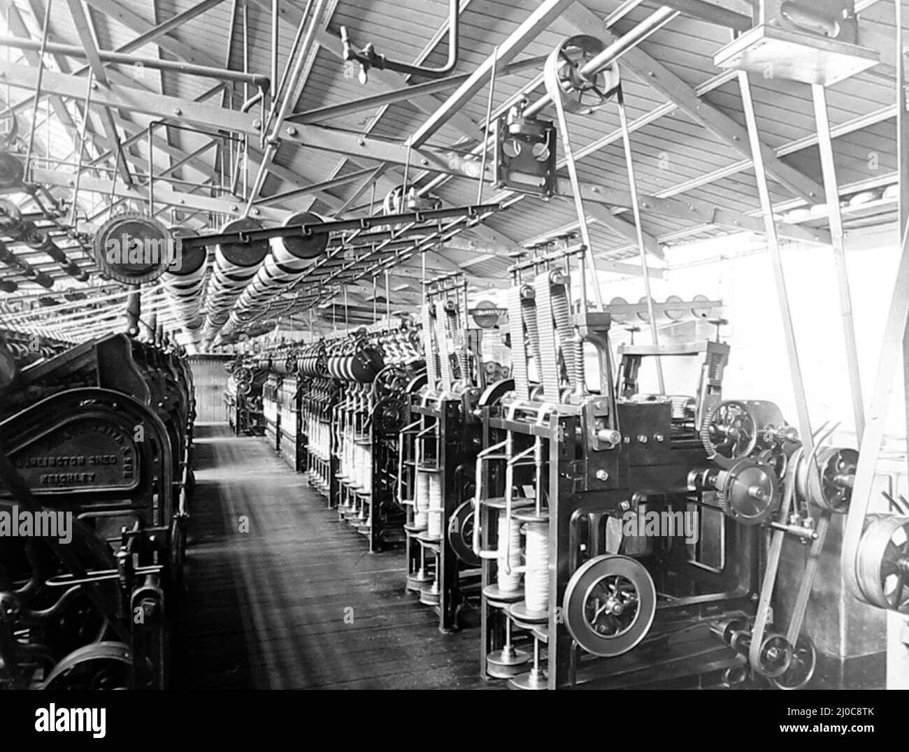 Open Drawing machines in a woollen mill in Bradford, Yorkshire, late ...