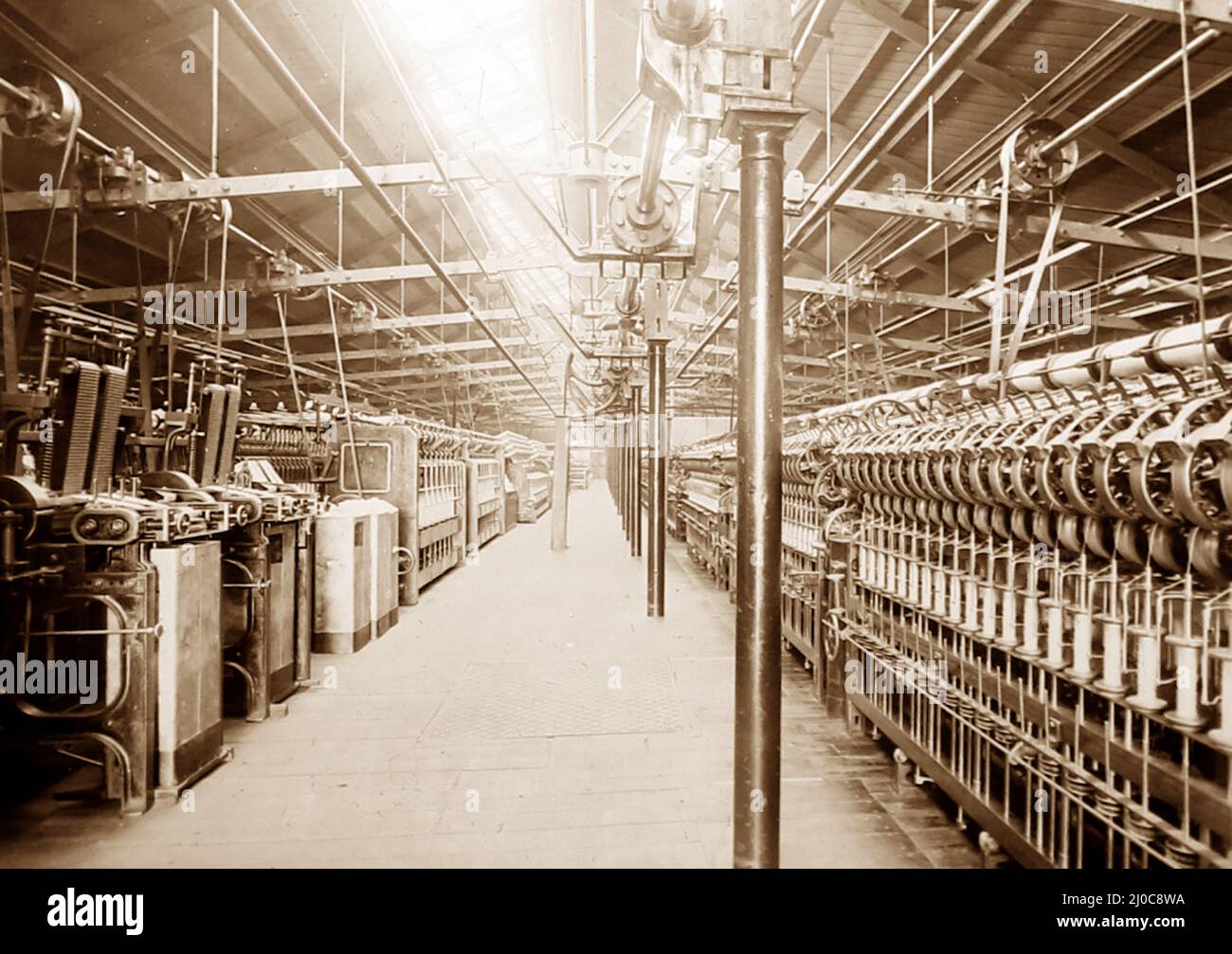 Drawing machines in a woollen mill in Bradford, Yorkshire, late ...