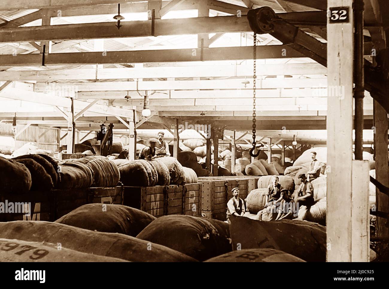 Wool from Australia arriving by train at a woollen mill in Bradford ...