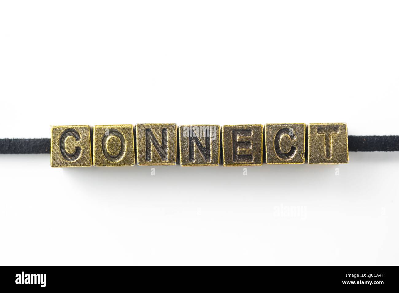 Design concept - top view of metal cube word connect link with line ...