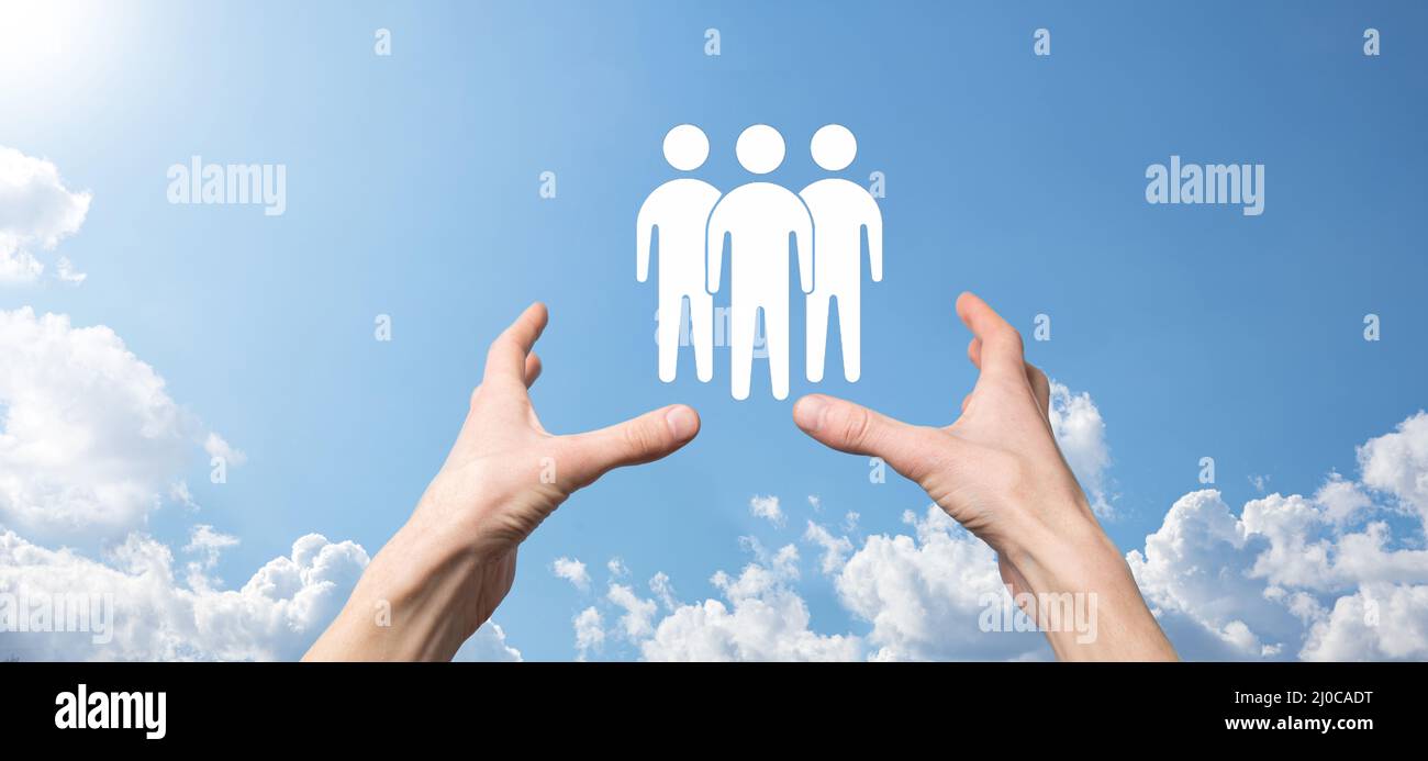 Businessman hold teamwork icon. Building a strong team. people icon ...