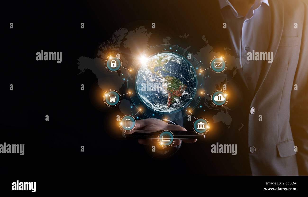 Businessman icon network connection data with growth graph customer ...