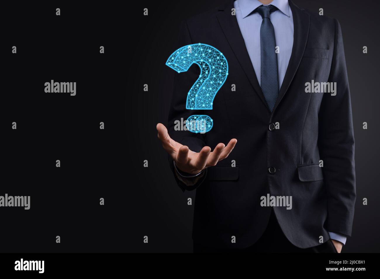 Question mark. 3d abstract on dark background with dots and stars. Ask ...