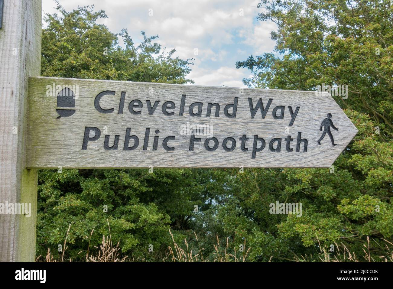 Cleveland Way National Trail sign post on path to Ravenscar WWII radar ...