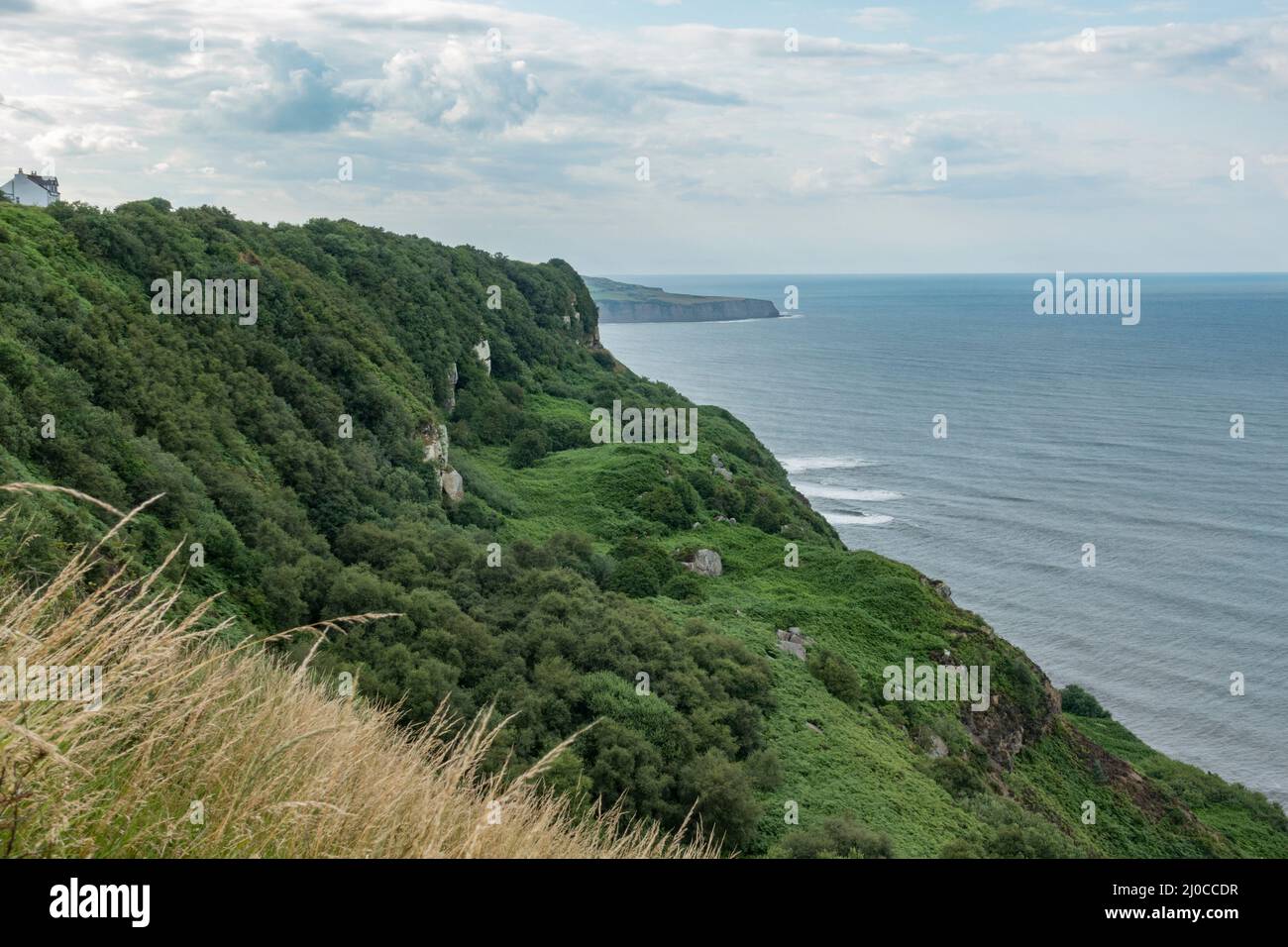 General view of the coast near the Ravenscar WWII radar station ...