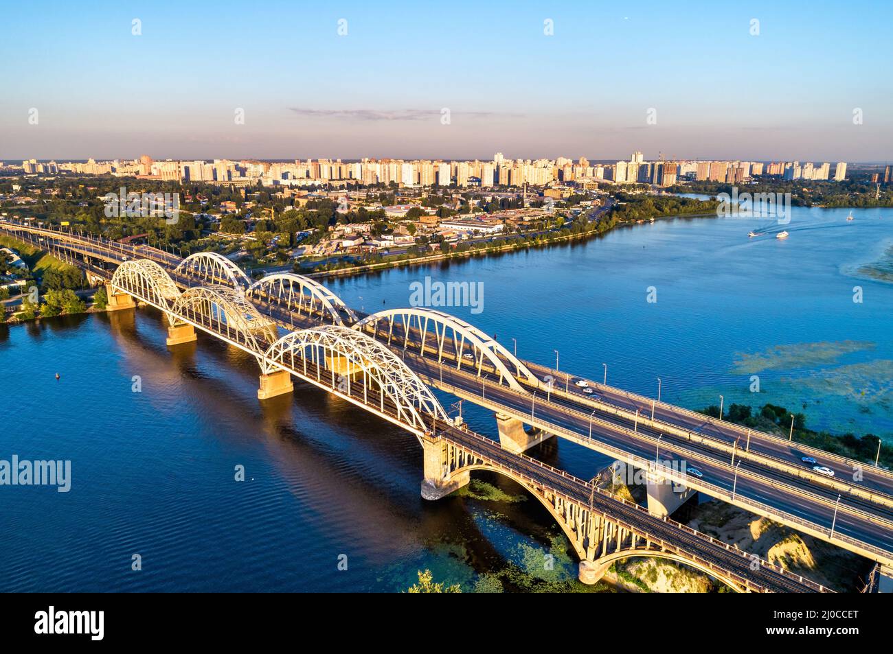 The Darnytsia Bridges across the Dnieper in Kiev, Ukraine Stock Photo ...