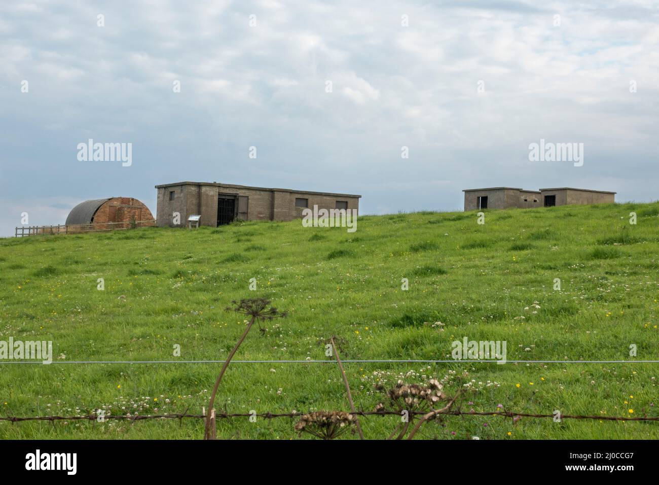 Outbuildings of Ravenscar WWII radar station, Yorkshire, UK Stock Photo ...