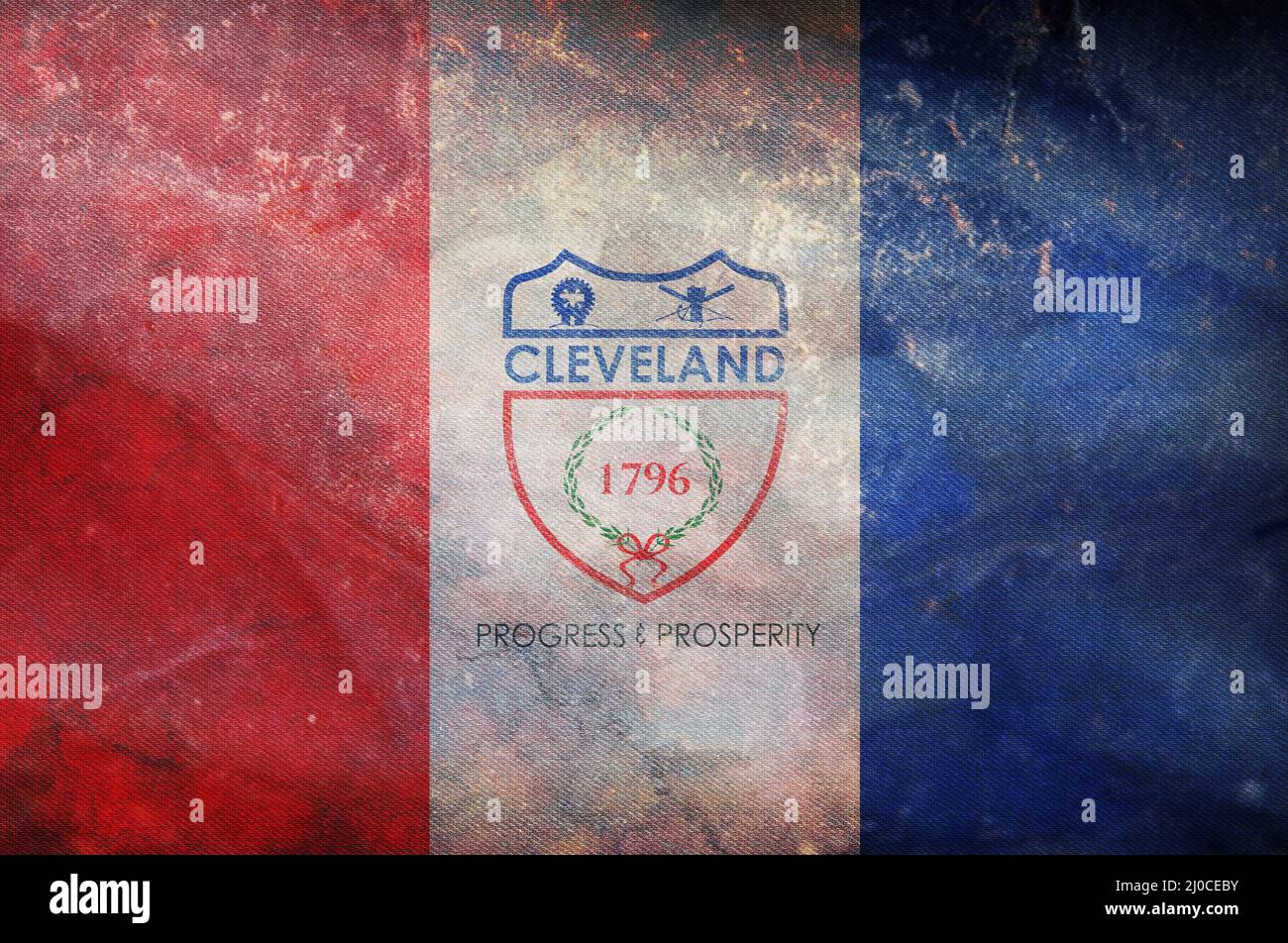 Top view of retro flag of Cleveland, Ohio, untied states of America ...