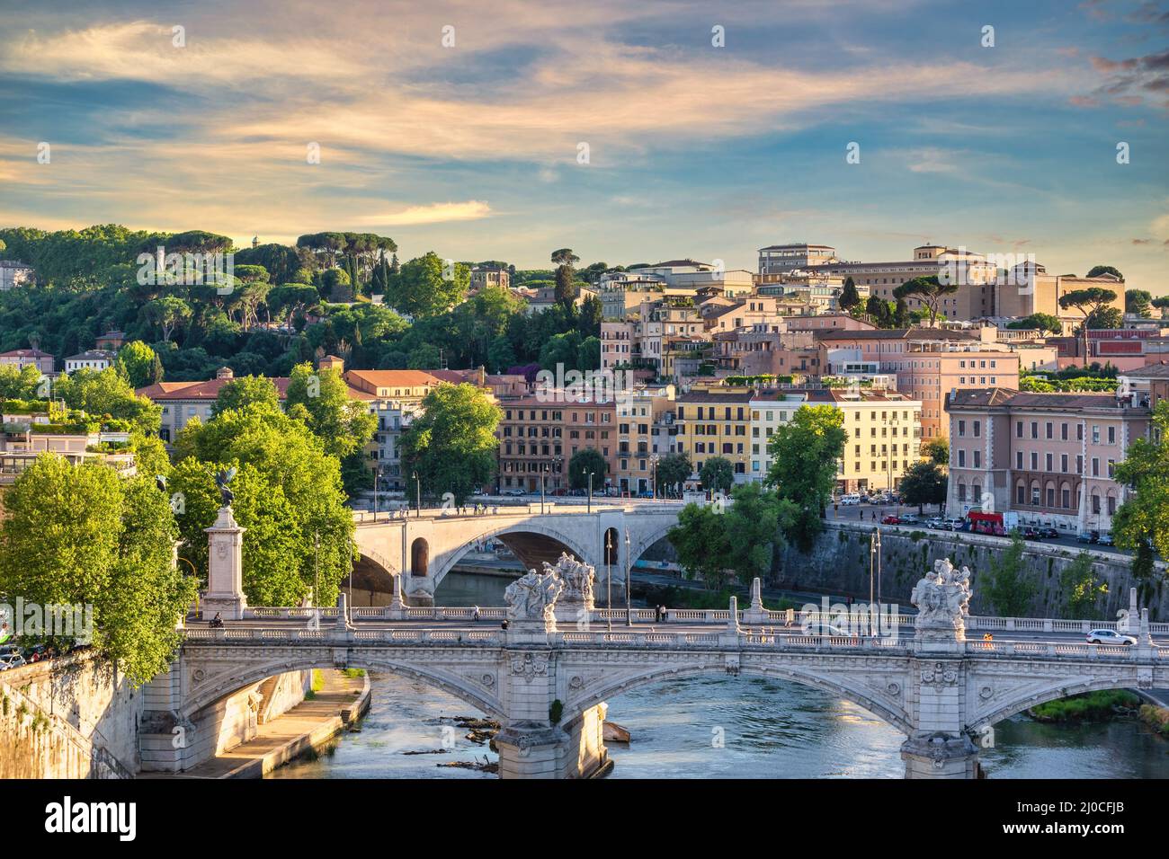 Rome Italy, high angle view city skyline at Rome city center and Tiber ...