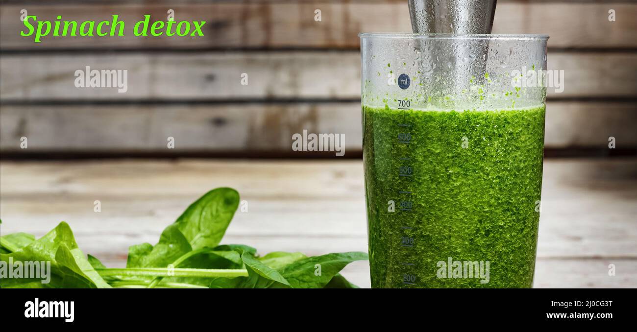 Detox drink made from spinach, cucumber, lime and avocado. Proper ...